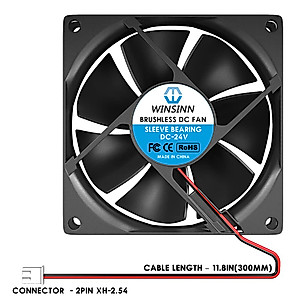 WINSINN DC 80mm Fan 24V 8025 Sleeve Bearing Brushless Cooling 80mmx25mm 2PIN (Pack of 2Pcs)