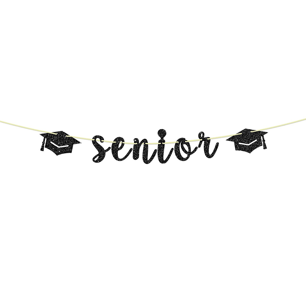 Glitter Senior Banner - Graduation Party Decoration, Class of 2024 Grad Party Supplies, Congrats Grad Party Decor - Black