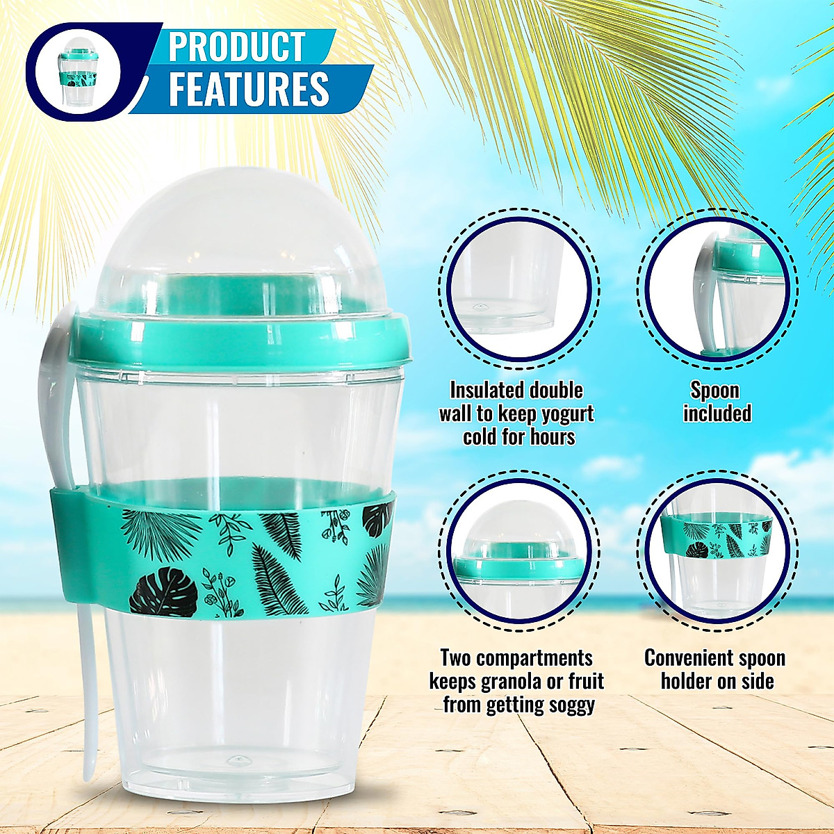 Healthy Habits for a Healthy You 4 Pack - Portable Parfait Cups with Lids Yogurt Containers with Lids Leak Proof Overnight Oats Containers Cereal Container Crunch Cup