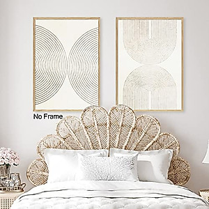 Neutral Canvas Wall Art Boho Mid Century Modern Prints Boho Beige Line Art Canvas Boho Art Wall Decor Set of 2 Mid Century Geometric Wall Decor for Bedroom Neutral Minimalist Print 16x24inch No Frame