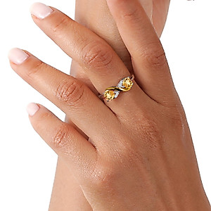 Gem Stone King 925 Sterling Silver and 10K Yellow Gold Yellow Citrine and White Lab Grown Diamond Ring For Women (0.96 Cttw, Heart Shape 5MM, Gemstone Birthstone, Available in size 5, 6, 7, 8, 9)
