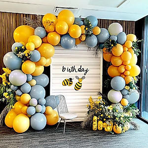Blue Yellow Balloon Garland Double Stuffed Latex White Sand Balloons Dusty Blue Yellow White Balloon Arch Kit for Baby Shower Wedding Birthday Gender Reveal Party Decorations