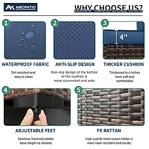 Amopatio Patio Furniture Set 7 Pieces Patio Conversation Set Outdoor Sectional Wicker Rattan Sofa with All-Weather Cover, Patio Furniture with Pillows Fits Porch Garden Backyard Balcony (Navy)