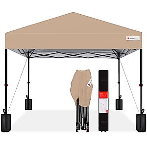 Best Choice Products 10x10ft 1-Person Setup Pop Up Canopy Tent Instant Portable Shelter w/ 1-Button Push, Case, 4 Weight Bags - Tan