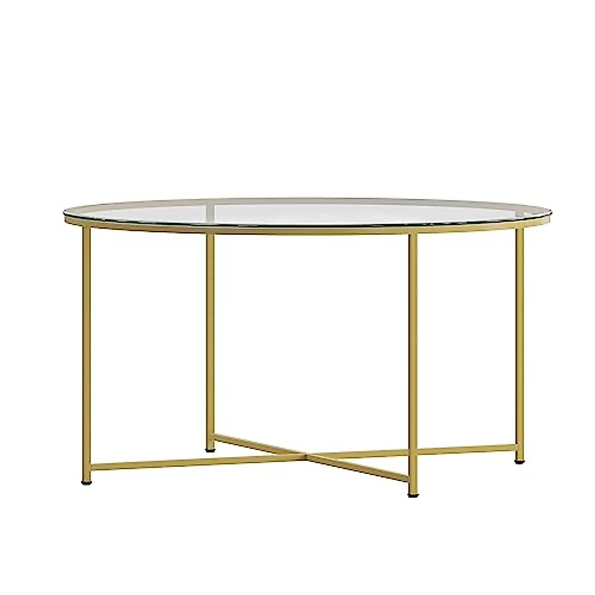 Flash Furniture Greenwich Collection Coffee Table - Modern Clear Glass Coffee Table - Crisscross Brushed Gold Frame