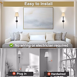 LAMPYLIFE Battery Operated Wall Sconce Set of 2 Two, Wireless Wall Sconces with Remote and Dimmable Detachable Bulbs, Rechargeable Battery Sconces Wall Decor for Bedroom Living Room Hallway (Black)