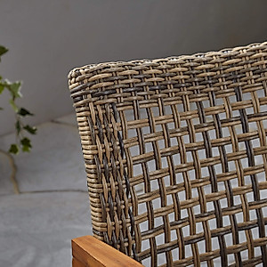 GDFStudioOutdoor 3 Piece Wood and Wicker Club Chairs and Side Table Set, Gray