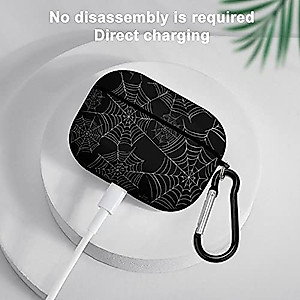YouTary Halloween Spider Black and White Spiderweb Pattern Apple Airpods pro Case Cover with Keychain, AirPod Headphone Cover Unisex Shockproof Protective Wireless Headset
