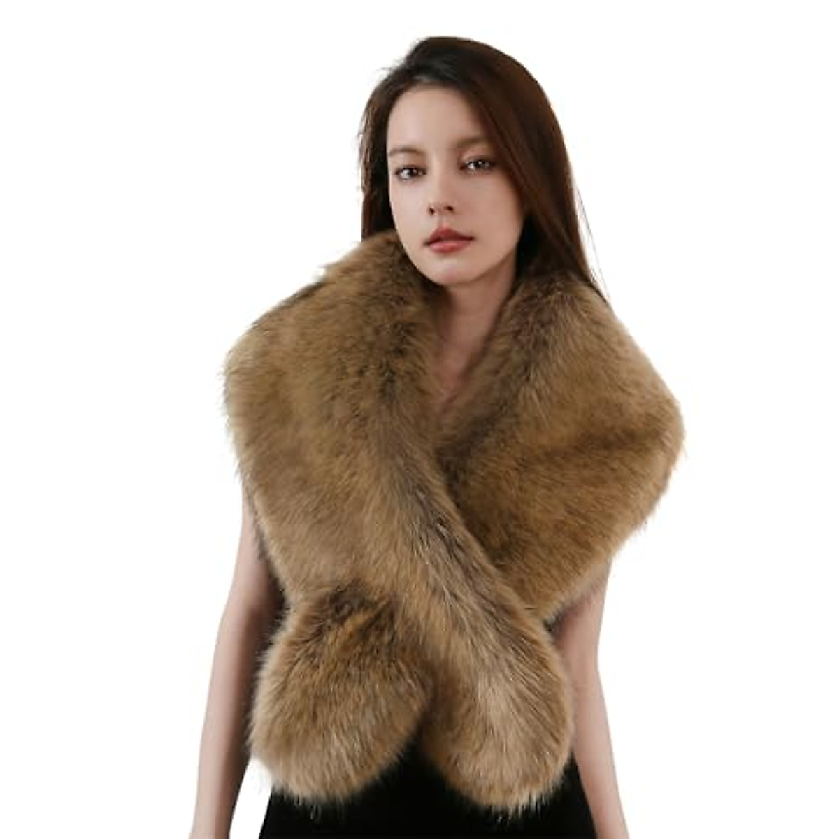Dikoaina Extra Large Women's Faux Fur Collar for Winter Coat,Raccoon,120cm