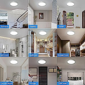 9inch Motion Sensor LED Ceiling Light, 18W 6000K 1800LM Flush Mount Round Lighting Fixture for Indoor/Outdoor IP54 Waterproof for Hallway, Laundry Room, Front Porch, Closet, Stairway, Basement (White)
