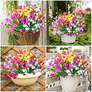10pcs Artificial Fake Flowers, Plastic Flowers for Outdoors Decoration, UV Resistant Faux Flowers Shrubs, Artificial Plants for Indoor Outside Garden Home Wedding Farmhouse