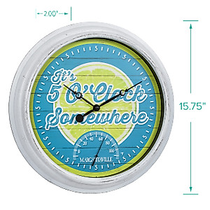 La Crosse Technology 433-3841MV2T 15.75" Indoor/Outdoor Quartz Clock with Temp-Margaritaville It’s 5 O’Clock Somewhere