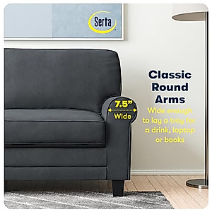 Serta Copenhagen 61" Rolled Arm Sofa, Easy Care Polyester, Soft Pillow Back, Pocket Coil Seat Cushions, Removable Covers, Loveseat or Couch for Small Spaces, Living Rooms or Bedrooms, Charcoal