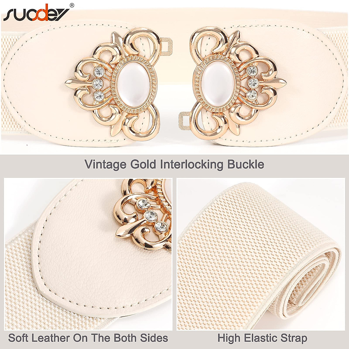 SUOSDEY 3 Pack Women Wide Elastic Stretchy Belt Vintage Cinch Belt Waistband for Dresses