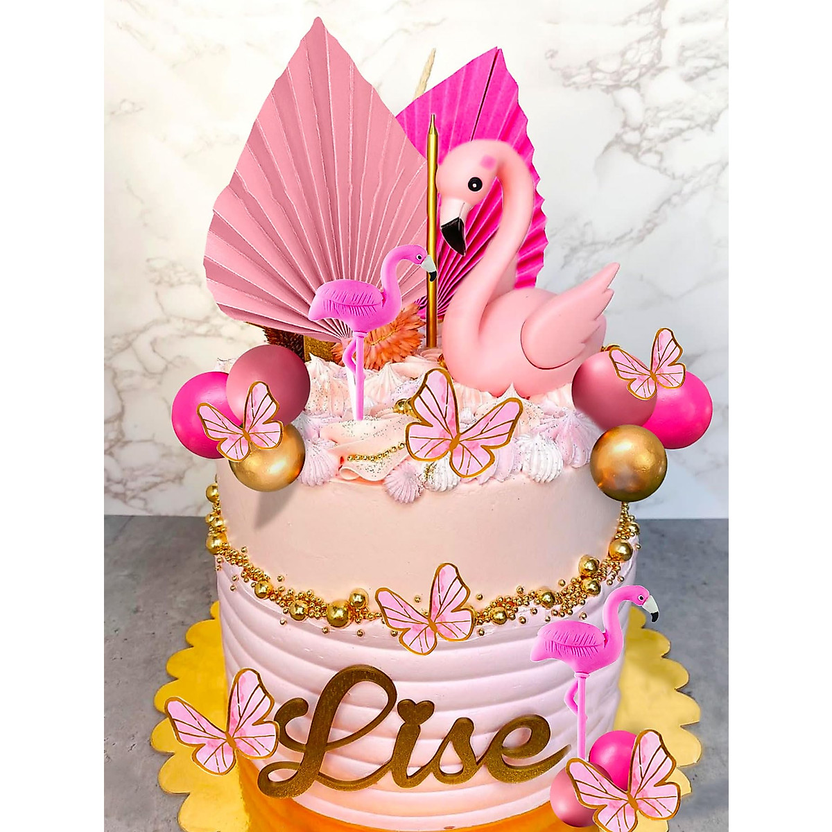 JeVenis 30 PCS Pink Flamingo Cake Topper Luau Cake Decorations Hawaiian Cake Topper Beach Cake Topper Decorations for Birthday Baby Shower Bridal Shower Wedding Party