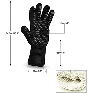 Oven Gloves 932°F Heat Resistant 2 Pc Gloves, Black XL Size Cut-Resistant Grill Gloves, Non-Slip Silicone BBQ Gloves, Kitchen Safe Cooking Gloves for All, Oven Mitts,Smoker,Barbecue,Grilling