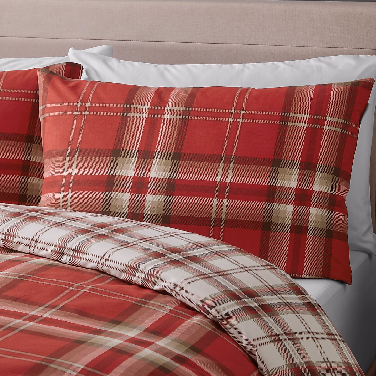 EDINBURGH FULL RED TARTAN PLAID REVERSIBLE COTTON DUVET SET QUILT COVER