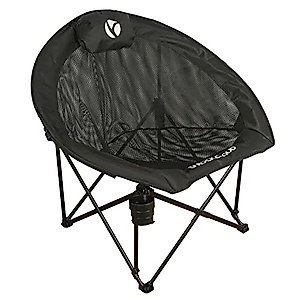 ROCK CLOUD Folding Camping Chair Oversized Padded Moon Round Saucer Chairs Outdoor for Camp Lawn Hiking Fishing Sports, Black