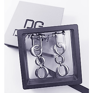 DEWGEM Hoops Dangling Plugs Link Dangle Ear Gauges for Ear Tunnels Stainless Steel Dangling Plugs and Tunnels Ear Stretching Kits Dangle Gauges Ear Plugs for Women Size 6G(Silver & Links)