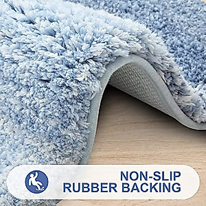 OLANLY Luxury Bathroom Rug Mat, Extra Soft and Absorbent Microfiber Bath Rugs, Non-Slip Plush Shaggy Bath Carpet, Machine Wash Dry, Bath Mats for Bathroom Floor, Tub and Shower, 24x16, Blue