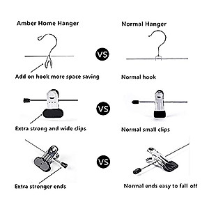Amber Home 12 Pack Heavy Duty Add on Metal Pants Skirt Hangers, Stackable Add-on Metal Clothes Hangers with 2-Adjustable Clips, Cascading Clip Hangers Space Saving for Jeans, Slacks