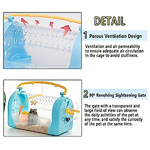 kathson Portable Hamster Cage Dwarf Hamster Carry Travel Cage with Water Bottle Food Bowl Adjustable Strap Pet Outgoing Cage for Gerbil Hedgehog Mice Squirrel