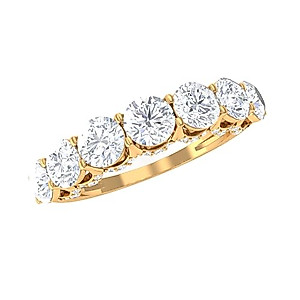 Rosec Jewels Certified Moissanite 7 Stone Half Eternity Band for Women, D Color VS1 Clarity, Moissanite Wedding Anniversary Ring, 14K Yellow Gold, Size:US 7.50