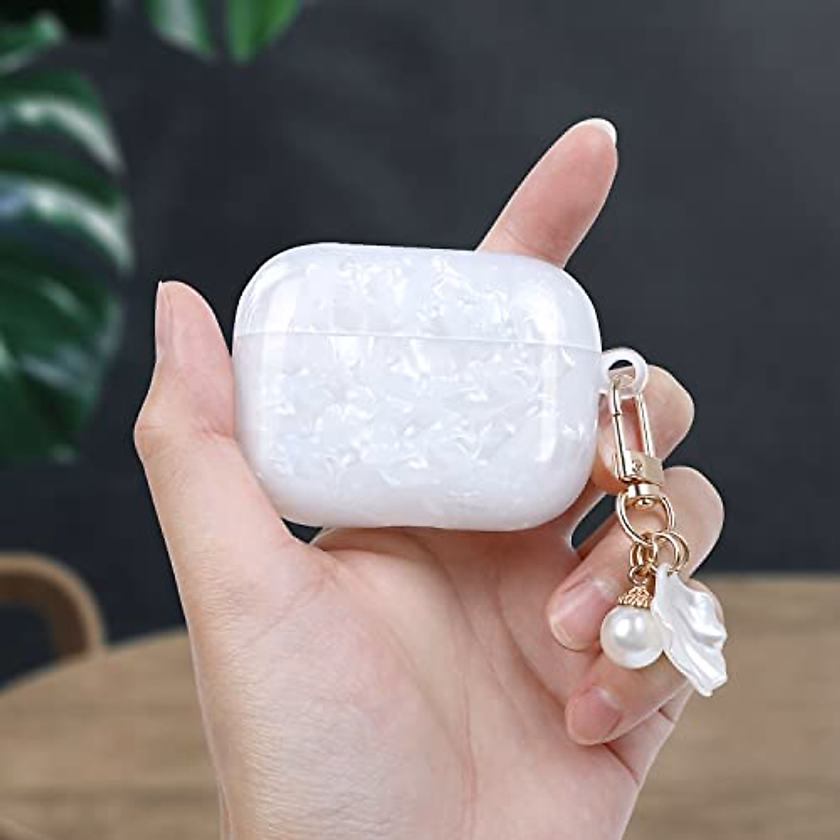 AirPods Pro Case Cover Pearl Shell Keychain for Apple AirPods Pro, Full Protective Silicone Accessories Skin Cover for Women Men Girl with AirPod pro Wireless Charging Case [Front LED Visible]