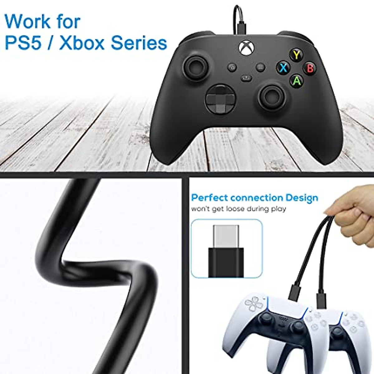 6FT Long PS5 Controller Charger Cable for Xbox Series Controller,PS5 Charging Cord,USB Data Sync Cable for Xbox Series S/X,Playstation 5,PS5 Slim/Pro,Charge and Play Wire