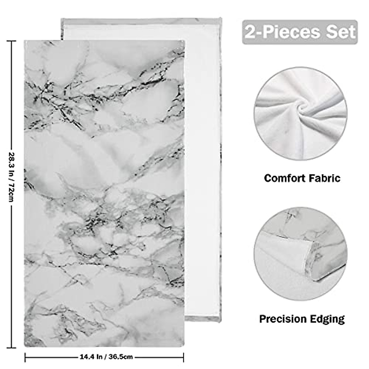 Marble Bath Hand Towel 2 Pcs Absorbent White Marble Prints with Black Hand Towels Granite Marbling Face Towel Soft Marble Stone Fingertip Towel for Bathroom Kitchen Hotel Spa Decor Gift 28.3x14.4in