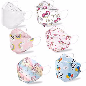 LOGAO【60 Packs Individually Packaged】 of KF94 Disposable Fish Mouth Type Child Safety Four-Layer Protective mask, Kids Disposable Face Masks Comfortable Breathable ,and Protection Rate of 95% ,Suitable for Kids and Small Small Faces