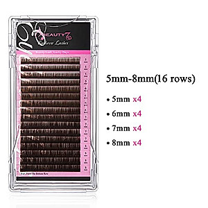 Beauty7 Brown Eyebrow Extensions Matte Individual Eyebrow False Lash Extension Tray Synthetic Mink 0.1mm Thickness Mixed 5/6/7/8mm Length Professional Tech (Brown)