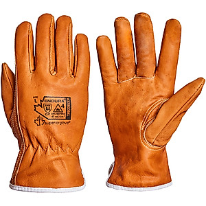 Superior Glove Goat Grain Leather Work Arc Flash Gloves with ParaActiv Cut Resistant Protection - Endura Safety Gloves Water Resistant 378GOBKL (1 Pair) Size Large