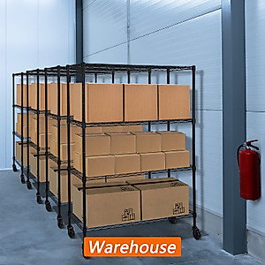 4-Shelf Adjustable Heavy Duty Storage Shelving Unit on 4 Wheel Casters, Metal Organizer Wire Rack for Laundry Bathroom Kitchen Pantry Closet, Black