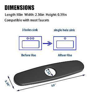 Fapully 10 Inch Sink Hole Cover,Black Faucet Deck Plate Escutcheon Plate for 3 Holes Kitchen Sink