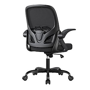 ORRSAKER Home Office Desk Chair with Supportive Lumbar Support and Flip up Arms, Breathable Double Mesh Ergonomic Home Desk Chair for Home or Work with Extended Height(Black)