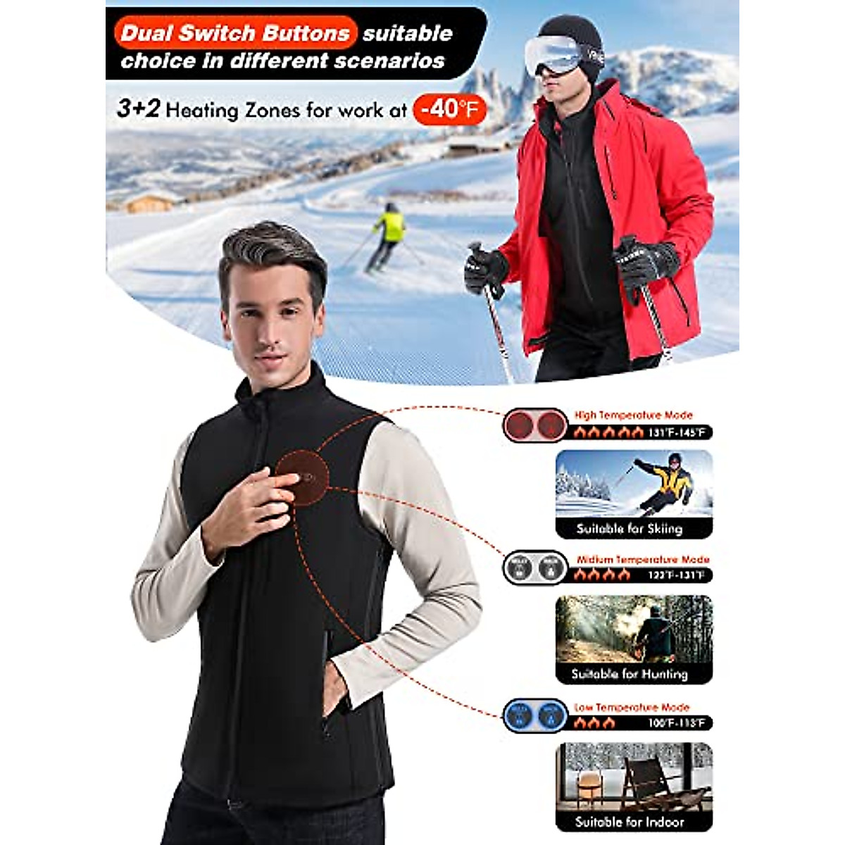 ECIFEE Men's Rechargeable Heated Windproof Lightweight Golf Vest Outerwear with Pockets, Softshell Vests with Battery for Running Hiking