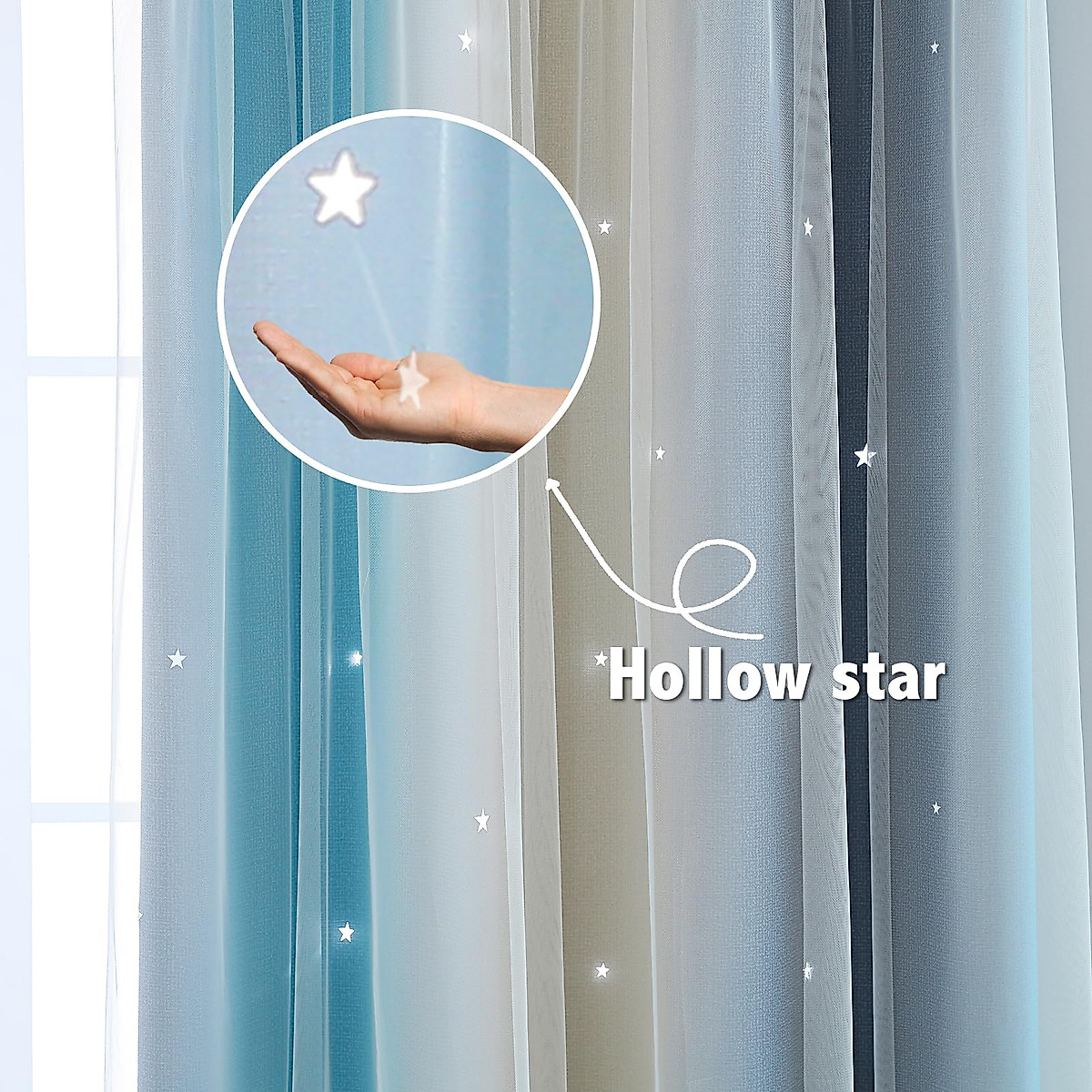 Anytime Dream Star Blackout Curtains for Kids Rooms Girl Princess Curtain for Daughter Bedroom Window (Blue,1 Panel,W52 x L63inch)