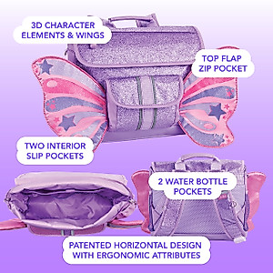Bixbee Toddler Backpack, Purple Sparkly Butterfly Bookbag for Girls & Boys Ages 3 - 5 | Daycare, Preschool, Elementary School Bag for Kids | Easy to Carry & Water Resistant