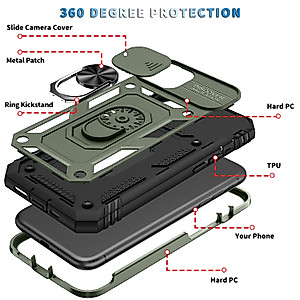 PASNEW for iPhone 13 Pro Max Case Military,Camera Cover Slide & Magnetic Ring Kickstand,Multi-Layer Rugged Heavy Duty Full Body Shockproo Hard Shell 13Promax,Army Green