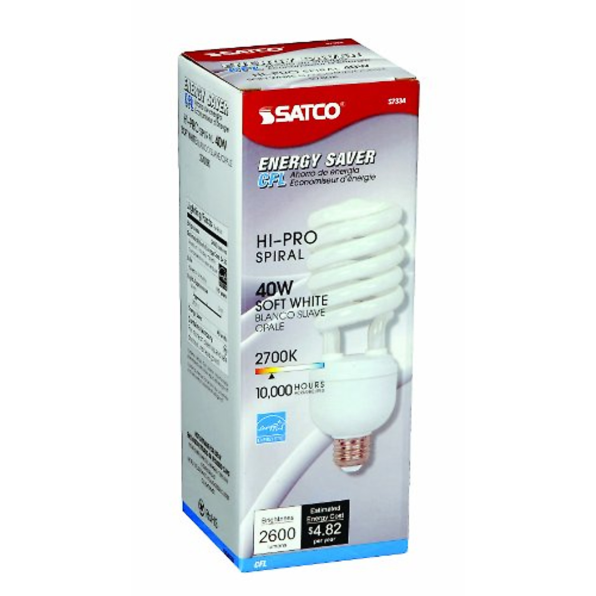 Satco S7334 40 Watt (150 Watt) 2600 Lumens Hi-Pro Spiral CFL Soft White 2700K Medium Base 120 Volt Light Bulb, Energy Star