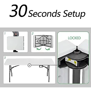 FDW Folding Tables, Plastic 6ft Folding Table,Half Portable Foldable Table for Parties, Backyard Events,White