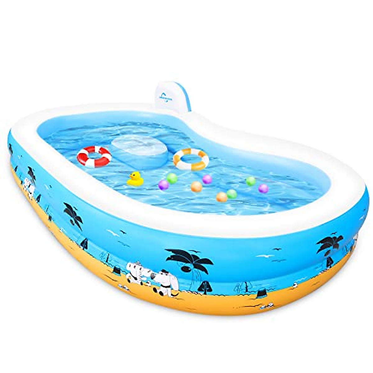 Large Inflatable Pool with Seat, Jhunswen Blow Up Pool for Adults, 100" x 61" x 17" Swimming Pool for Kids with Backrest for Backyard Outside, Family Summer Water Center (Without Pump)