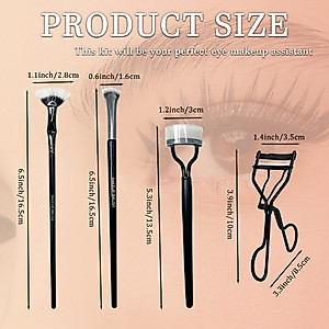 4Pcs Mascara Fan Brush Kit Eyelash Separator Tool Eyelash Curler Lash Wand Brush Fan for Natural Lifted Effects Eyelash Comb Eye Lashes Makeup Tools with 2 Silicone Refills Pads for Women Girls