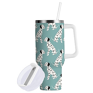 KEEPREAL 40 oz Cute Dalmatian Tumbler with Handle, Insulated Sports Water Bottle with Lid and Straw, Thermal Stainless Steel Travel Coffee Mug Cup