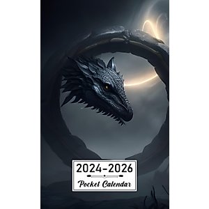 Pocket Calendar 2024-2026: Two-Year Monthly Planner for Purse , 36 Months from January 2024 to December 2026 | Mysterious ouroboros | Mist-shrouded | Glowing eyes