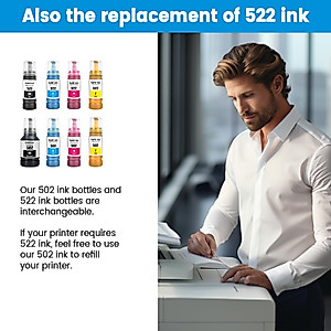Volca Spares T502 502 T522 522 Ink Refill Bottles for Epson EcoTank Printer ET-2800 ET-2850 ET-3830 ET-3843 ET-3850 ET-4800 ET-4850 ET-15000 ET-2750 ET-2760 ET-2720 ET-2400