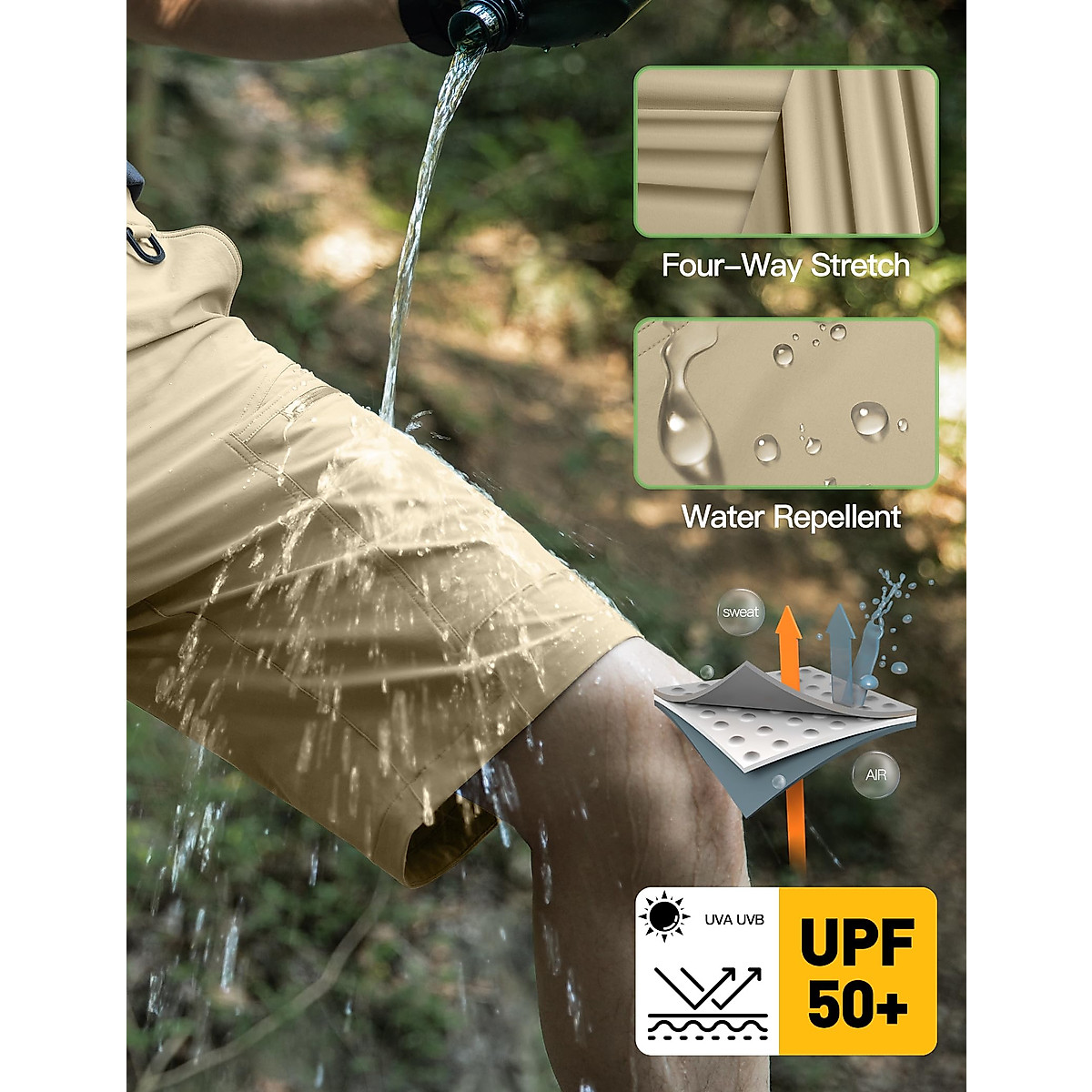 FREE SOLDIER Men's Cargo Hiking Shorts with Belt Lightweight Breathable Quick Dry Tactical Shorts with 6 Pockets for Casual Work Golf Camping Khaki