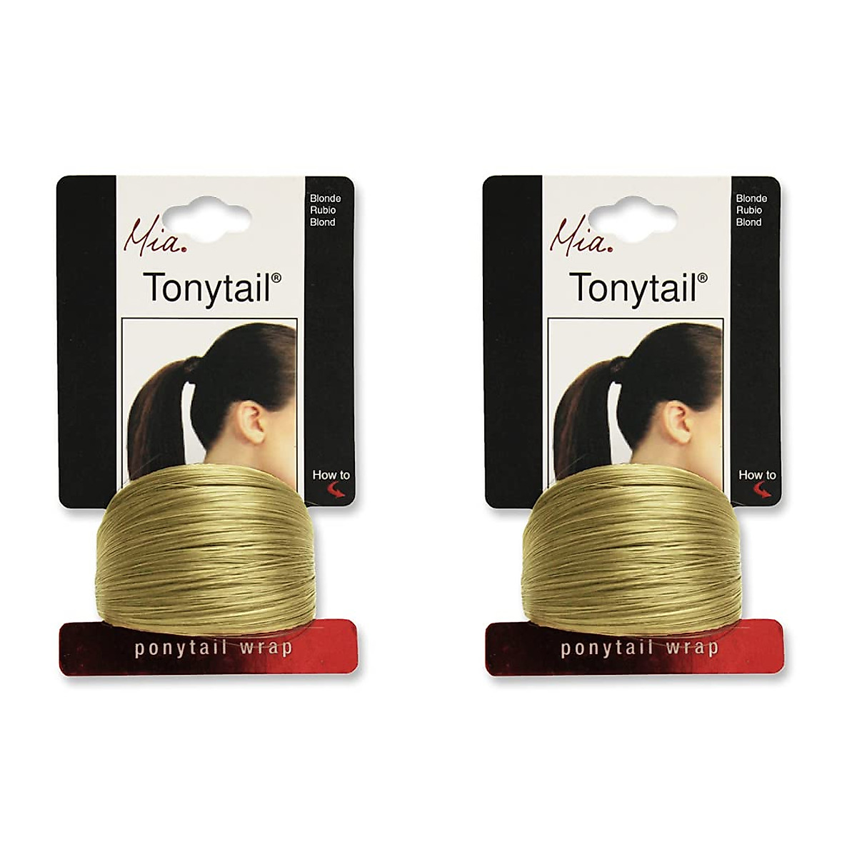 Mia Beauty Tonytail Ponytail Wrap Hair Accessory made of Synthetic Hair on Elastic Rubber Band for Hair Wrapped Look, Women, Teens, Girls, Dancers - Blonde 2 pcs