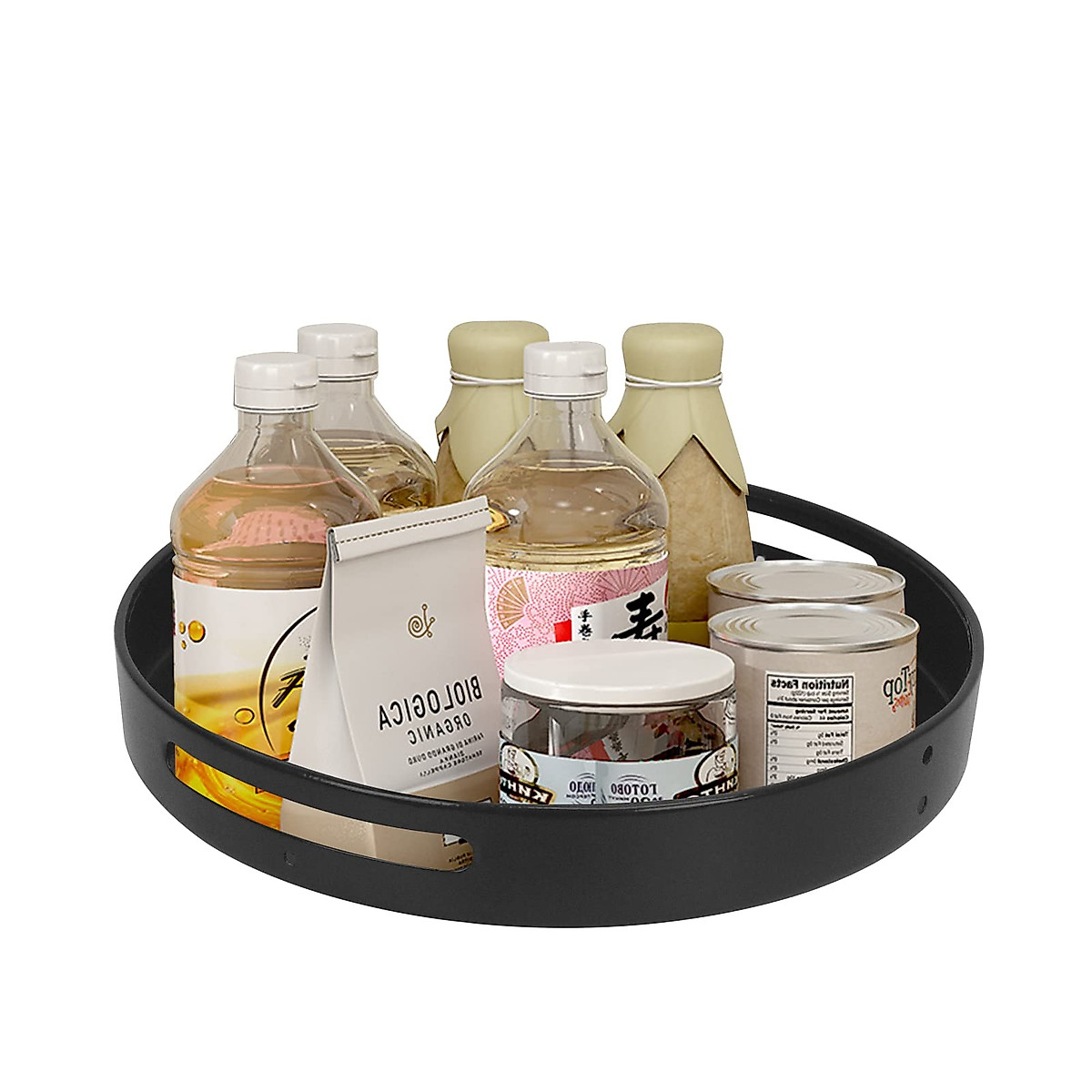 FYY Lazy Susan Turntable Cabinet Organizer Spice Storage Rack, 360 Degree Rotating Spice Rack Metal Lazy Susan for Cabinet Pantry Kitchen Countertop Refrigerator Table Storage Single Layer Black